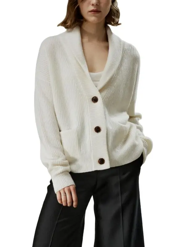 Lilysilk Wool-cashmere Blend Shawl Collar Cardigan - White