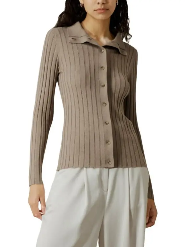 Lilysilk Ribbed Silk-cashmere Blend Cardigan - Dark Camel