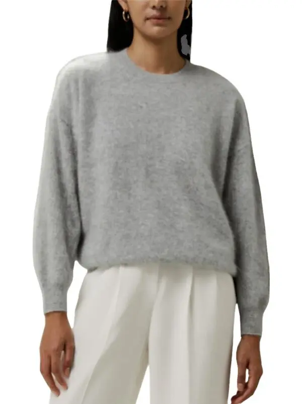 Lilysilk Brushed Cashmere Pullover Sweater - Light Gray