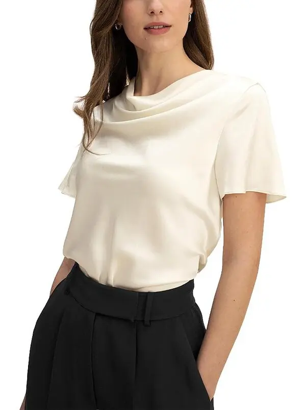 Lilysilk Silk Charmeuse Cowl Neck T-shirt - Lily White