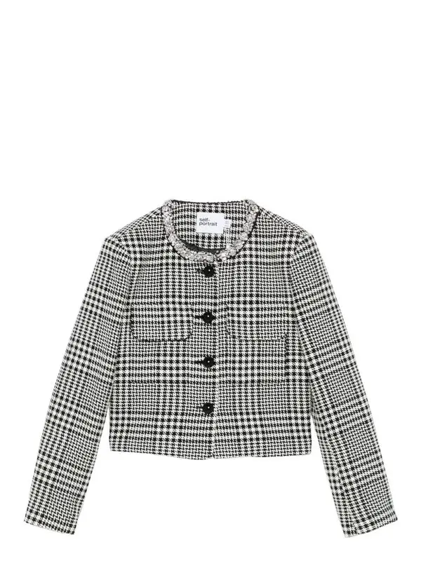 SELF-PORTRAIT Wool Blend Checked Jacket - Black