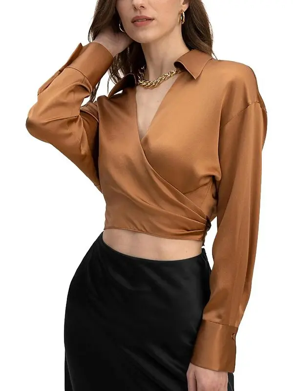 Lilysilk Wrapover Cropped Shirt - Toasted Chestnut