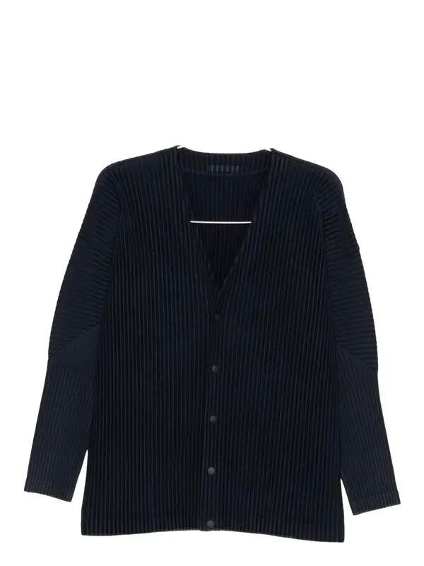 Issey Miyake Pleated V-neck Cardigan - Blue