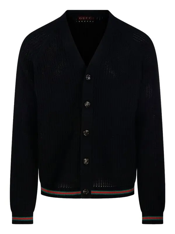 Gucci Web Detail Cotton Cardigan - Black