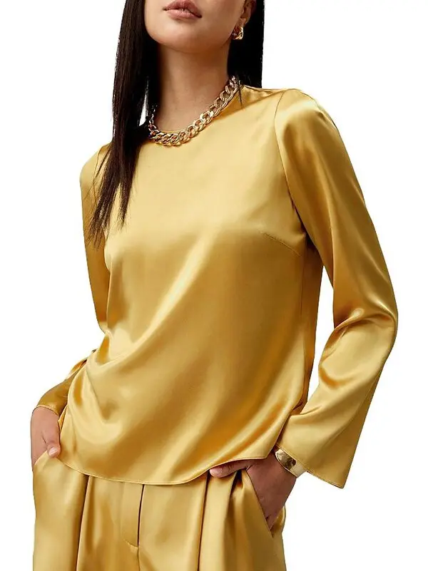 Lilysilk Minimalist Long-sleeve Silk Top - Lemon Drop