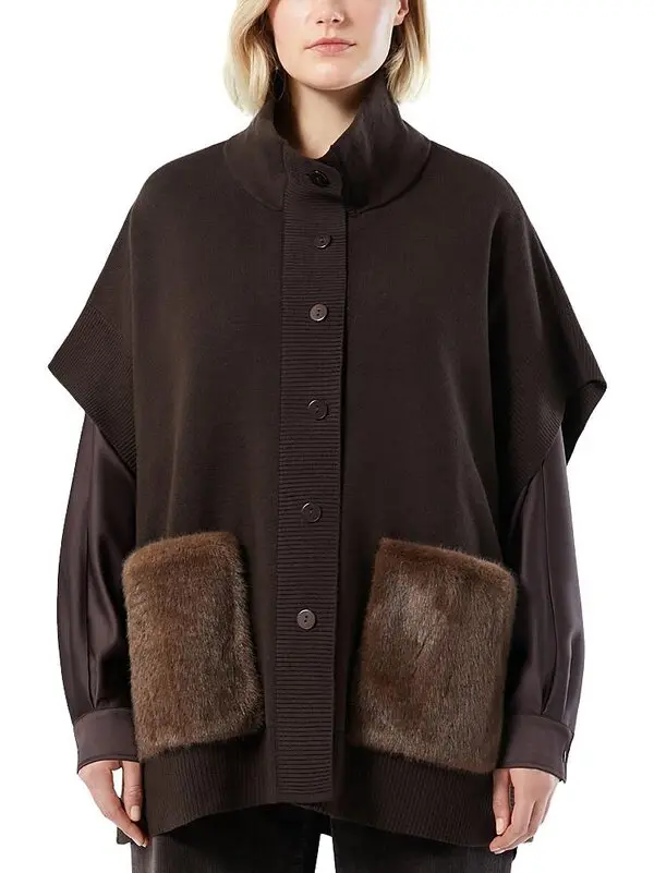 Marina Rinaldi Ottico Knitted Button Front Coat - Chocolate