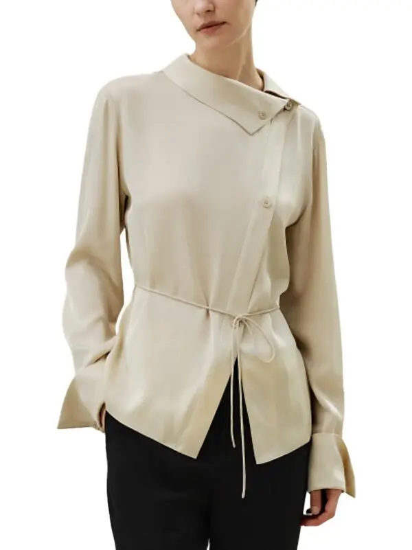 Lilysilk Asymmetrical Waist-tie Shirt - Cream