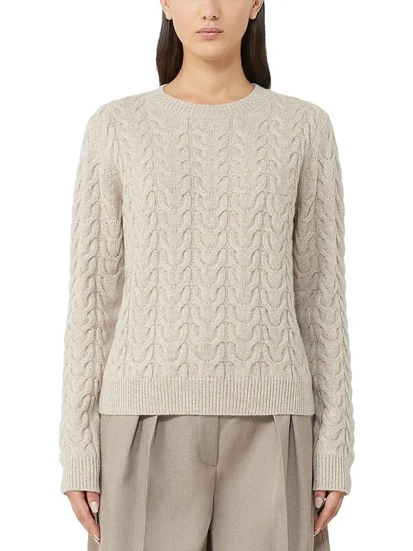 Max Mara Aramis Cashmere Cable Knit Crewneck Sweater - Beige