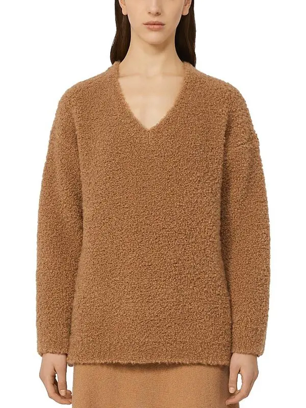 Max Mara Pantera Wool & Silk V-neck Sweater - Camel