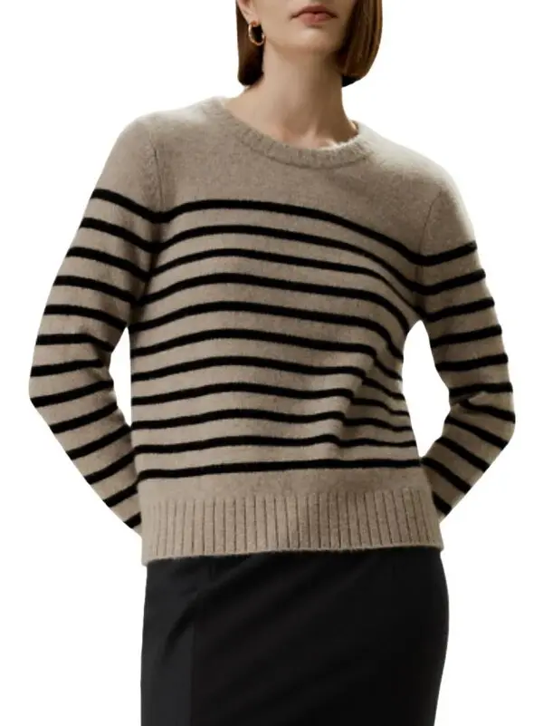 Lilysilk Striped Cashmere Sweater - Camel With Black Stripes