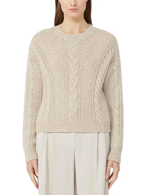 Max Mara Crasso Cable Knit Crewneck Sweater - Beige
