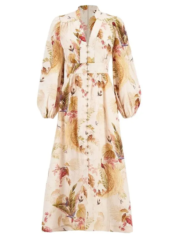 Zimmermann Ascension Printed Linen Dress - Beige