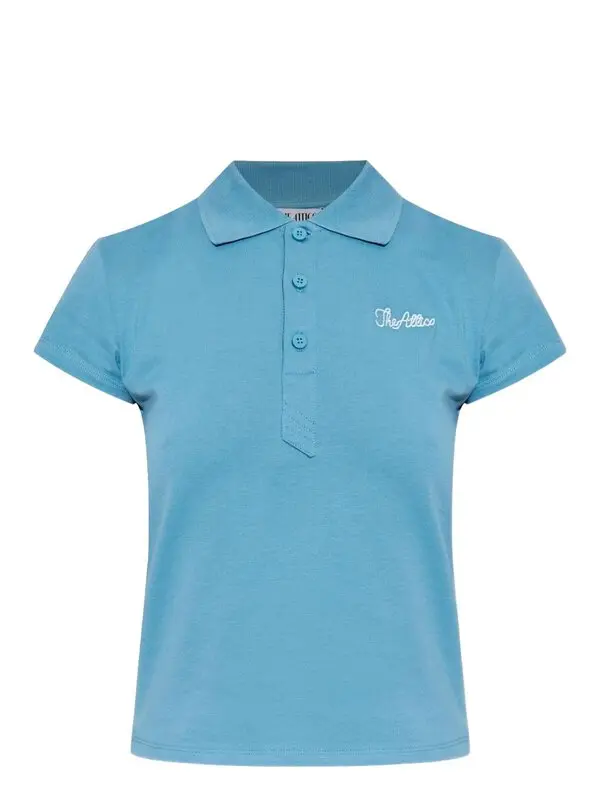 Attico Jersey Polo Shirt With Embroidered Logo - Sky Blue