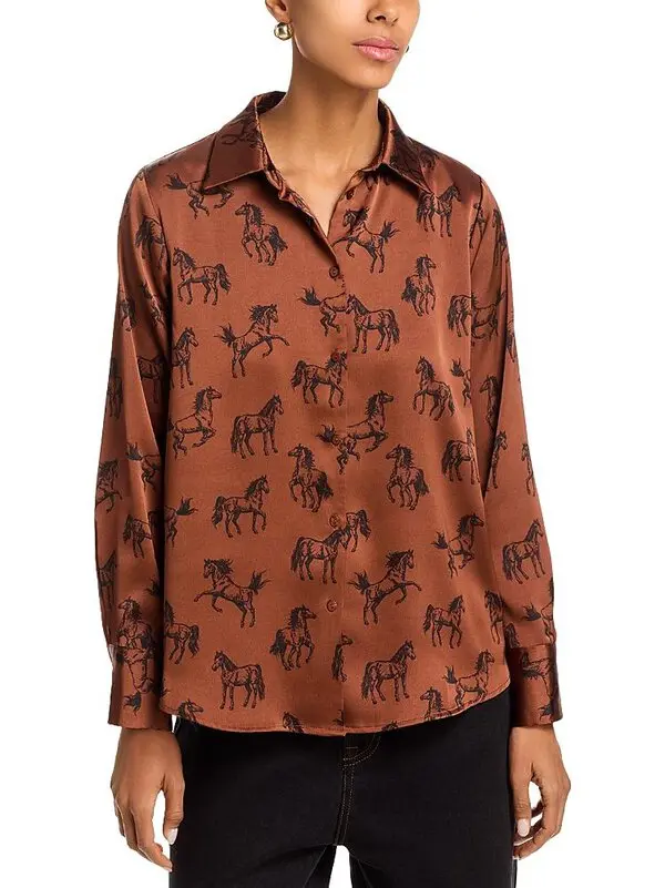 Aqua Horse Print Relaxed Shirt - Brown/black