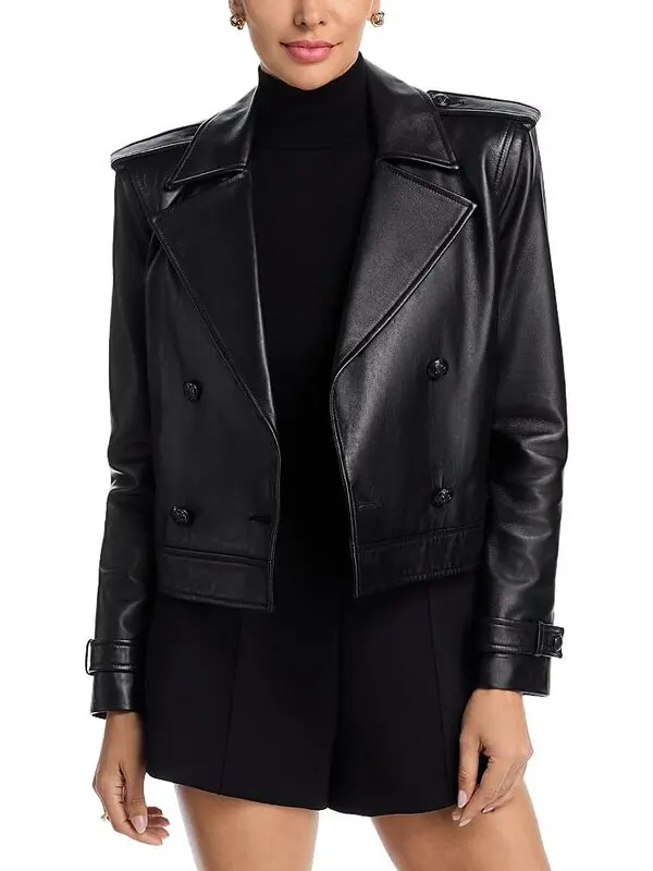 L'Agence Xoey Cropped Leather Trench - Black
