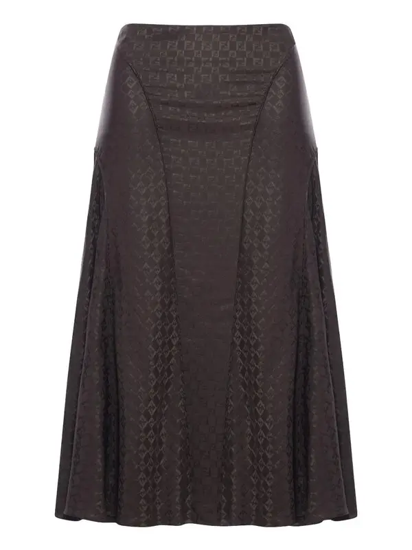 Fendi Ff Jacquard Silk Midi Skirt - Brown