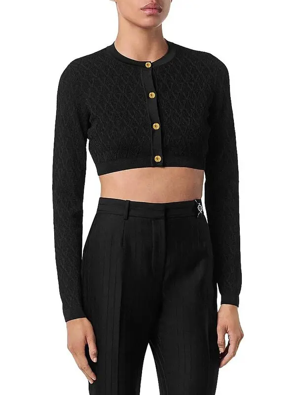 Versace Textured V Jacquard Cardigan - Black