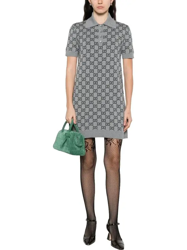 Gucci Gg Wool Polo Dress - Grey
