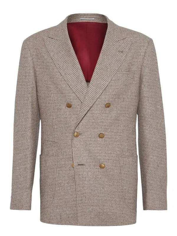 Brunello Cucinelli Wool And Silk Double-breasted Jacket - Beige