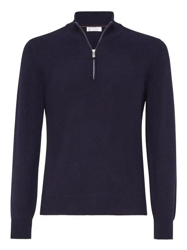 Brunello Cucinelli Cashmere High-neck Zip Sweater - Blue