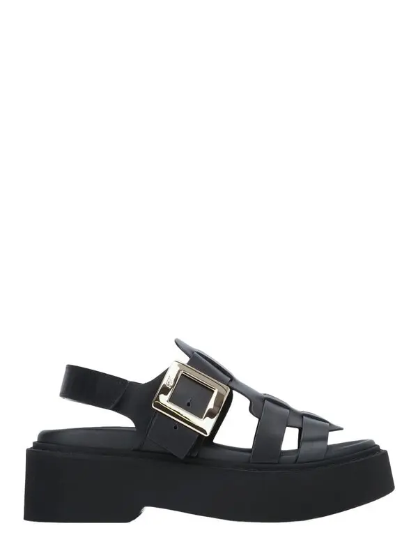 ROGER VIVIER Viv Rangers Leather Sandals - Black