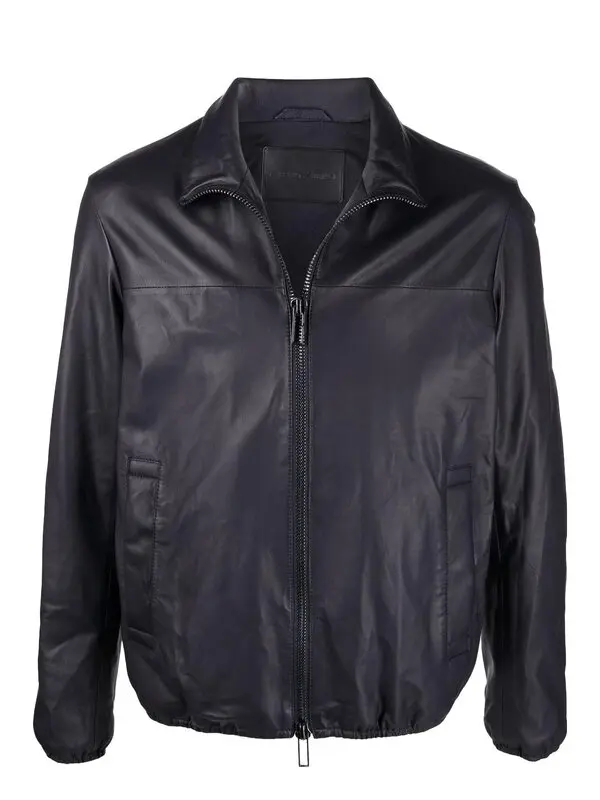 Emporio Armani Leather Zipped Jacket - Blue