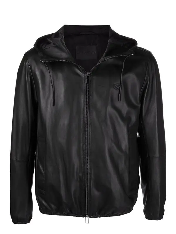 Emporio Armani Zipped Leather Jacket - Black