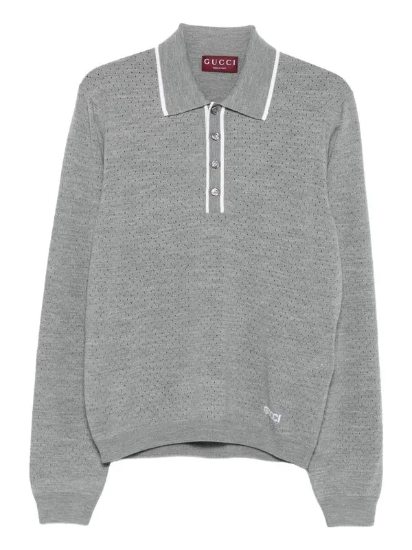 Gucci Wool Long-sleeves Polo Shirt - Grey