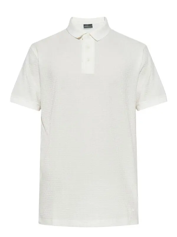 Emporio Armani Printed Cotton Polo Shirt - White