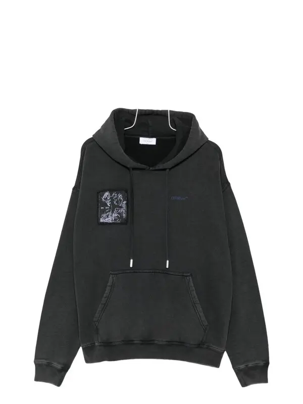Off White Faded Painting Skate Cotton Hoodie - Black
