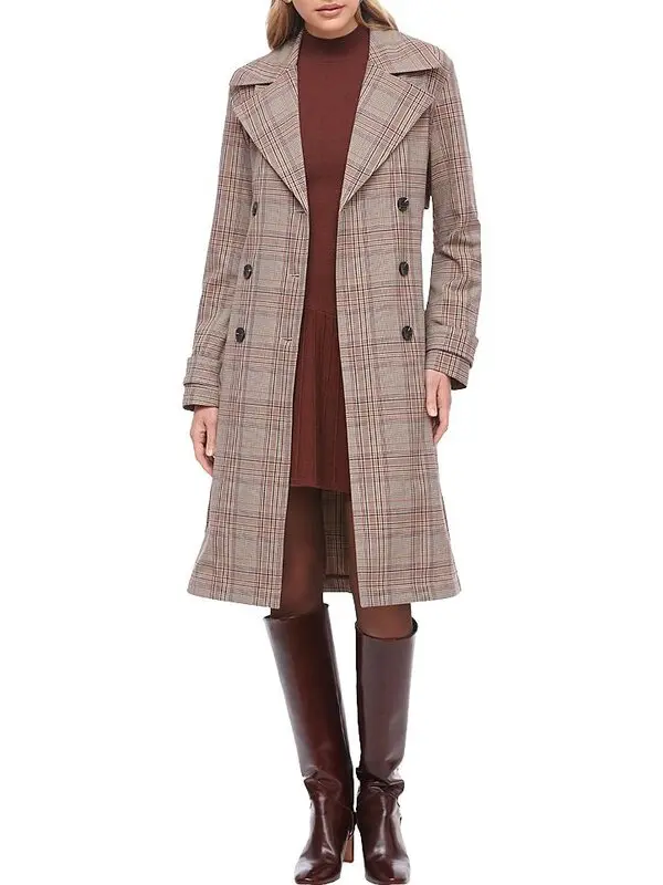Bagatelle Plaid Trench Coat - Croissant-