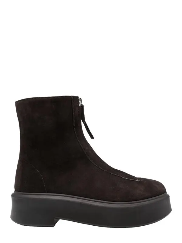 THE ROW Zipped Suede Ankle Boots - Brown