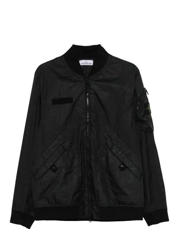 Stone Island Logo Nylon Bomber Jacket - Black