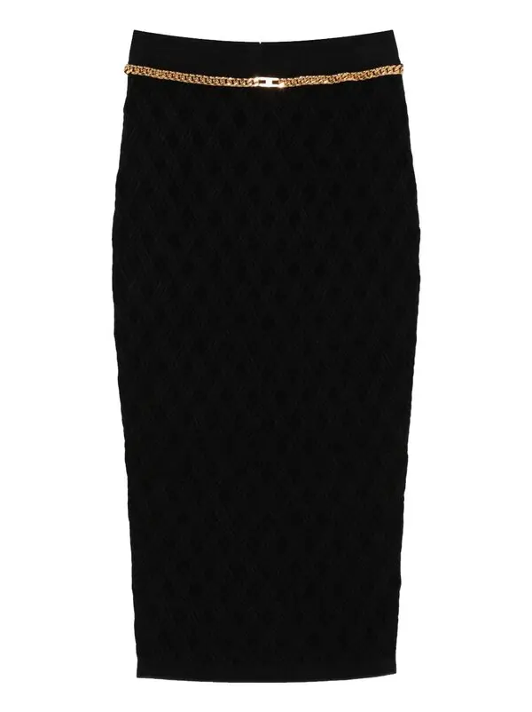 Elisabetta Franchi Knitted Midi Skirt With Chain Belt - Black