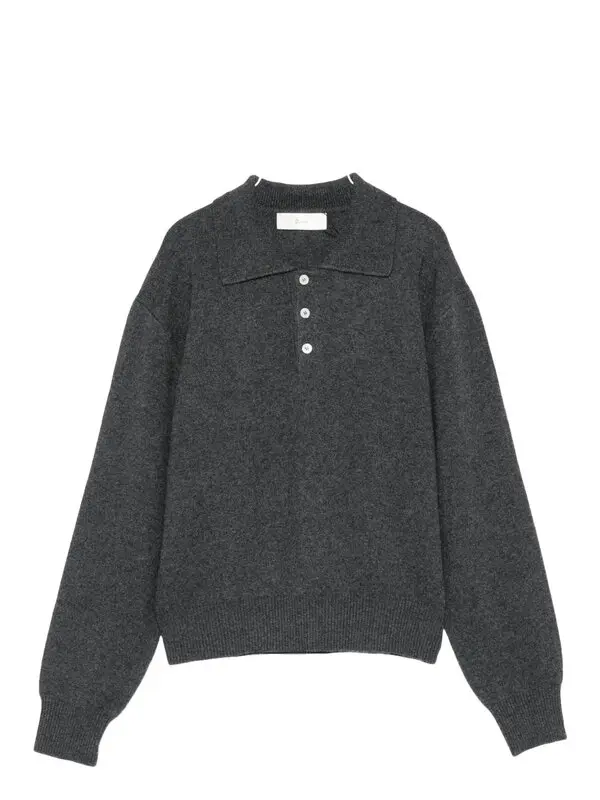 DUNST Wool Blend Polo Sweater - Grey