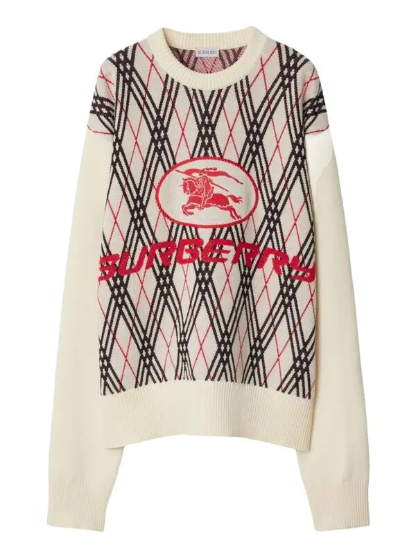 Burberry Crew Neck Sweater With Logo Print - Multi