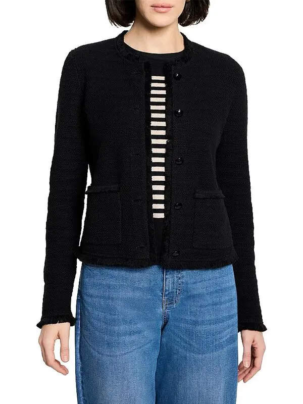 NIC+ZOE Fringe Mix Knit Jacket - Black Onyx
