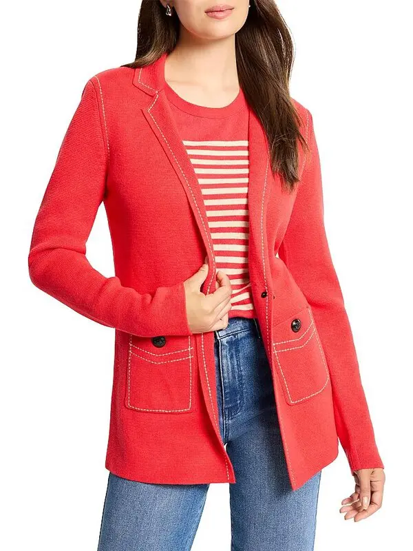 NIC+ZOE Contrast Stitch Knit Blazer - Scarlet