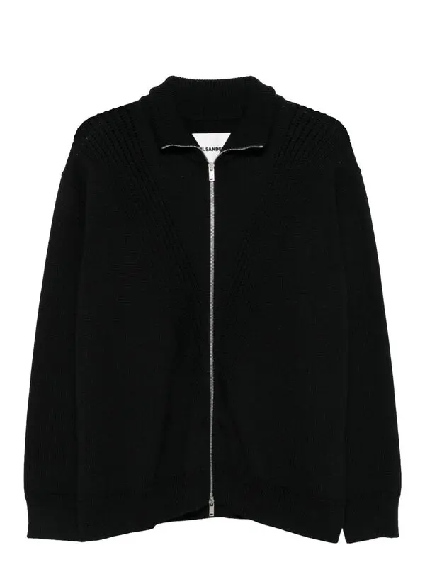 JIL SANDER Wool Sweater With Zip-up Front - Black