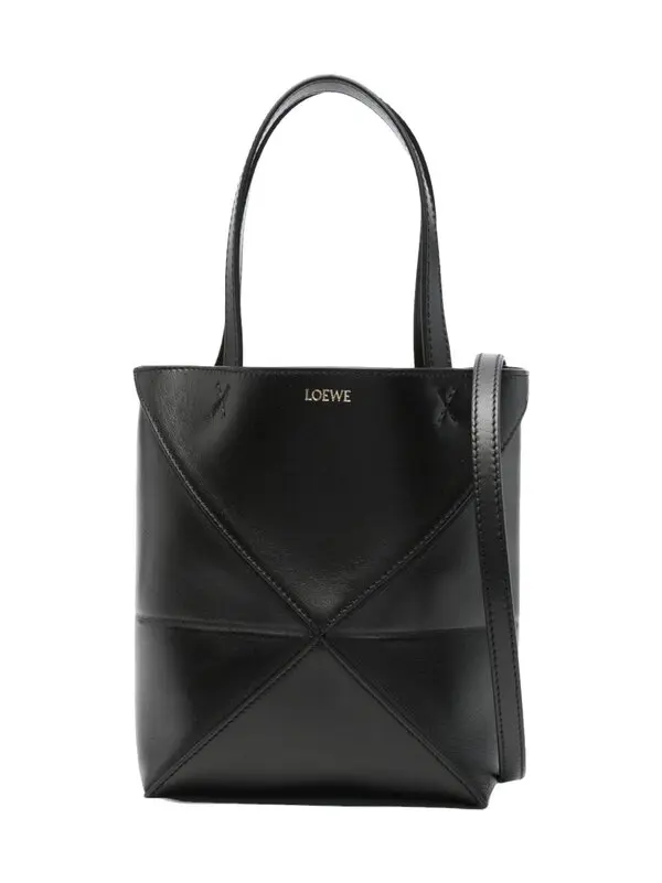 Loewe Puzzle Fold Mini Leather Tote - Black