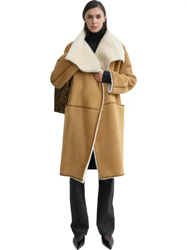 TOTEME Draped Shearling Coat - Tan