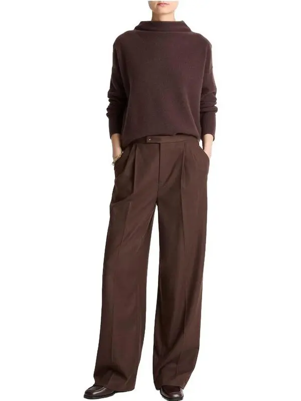Vince Italian Wool-blend Pleated Wide-leg Trousers - Brown
