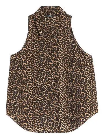 7 For All Mankind Sleeveless Silk Leopard Print Button-down Top - Natural