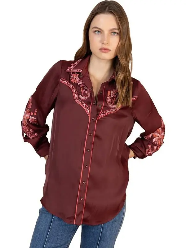 Hale Bob Zendaya Embroidered Top - Burgundy / Purple