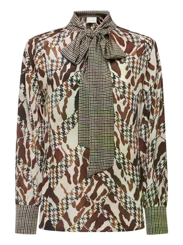 PIERRE-LOUIS MASCIA Bow-tie Neck Houndstooth Blouse - Neutrals