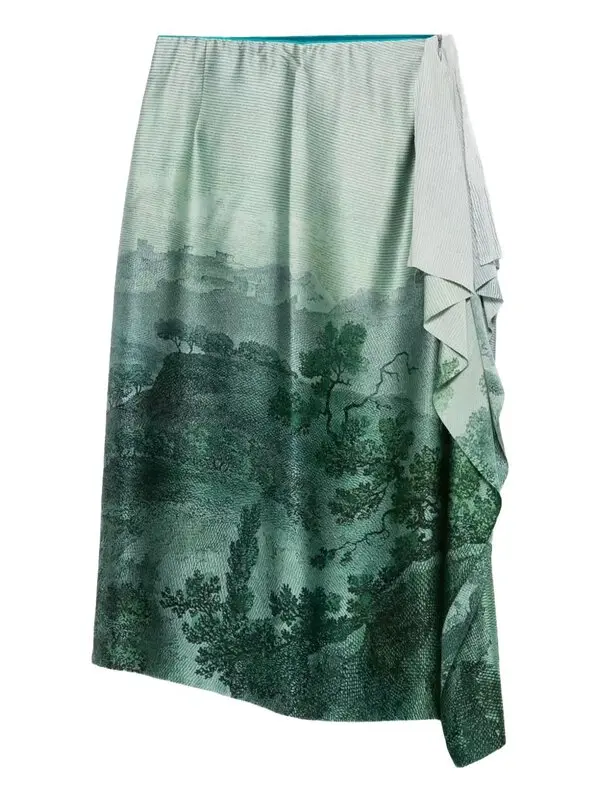 PIERRE-LOUIS MASCIA Landscape-print Midi Skirt - Green