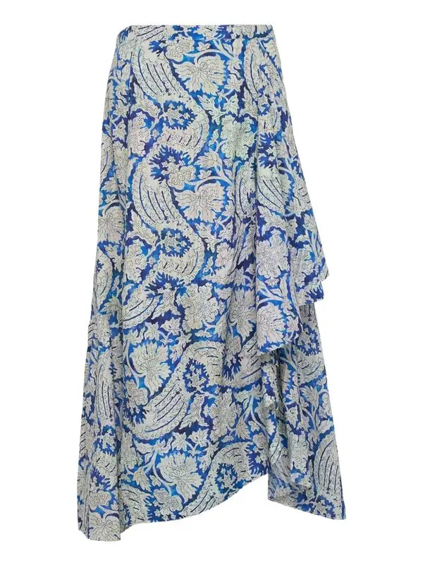 Ulla Johnson Paisley-print Ruffled Midi Skirt - Blue