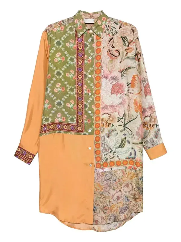 PIERRE-LOUIS MASCIA Floral-patchwork Button-down Shirt - Orange