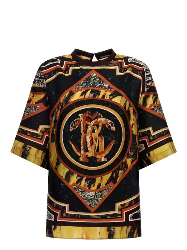 Roberto Cavalli Monogram Marble Silk T-shirt - Black