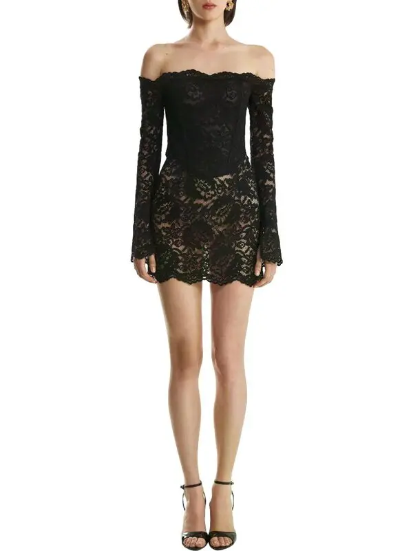 2310 STUDIO Off-shoulder Lace Mini Dress - Black